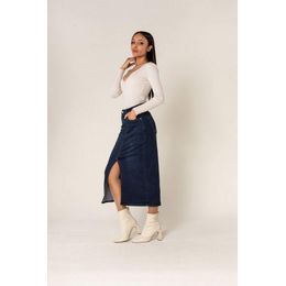 Nina Carter Sommerrock Langer Jeansrock mit Schlitz Stretch Denim Midi Rock 7554 in Dunkelblau