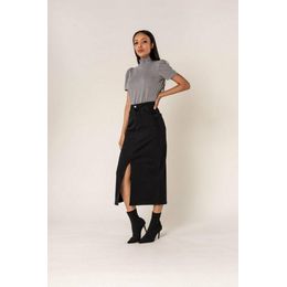 Nina Carter Sommerrock Langer Jeansrock mit Schlitz Stretch Denim Midi Rock 7554 in Schwarz