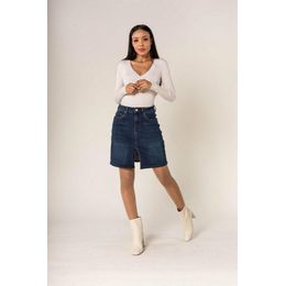 Nina Carter Sommerrock 5-Pocket Mini Jeansrock mit Schlitz Knie Lang Stretch Denim 7553 in Dunkelblau