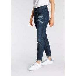 Herrlicher Ankle-Jeans SHYRA CROPPED ORGANIC mit seitlicher Logo-Applizierung, blau
