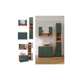 VICCO Badm&ouml;bel-Set Irma Eiche Gr&uuml;n 3-teilig Hochschrank Waschbeckenschrank 80 cm