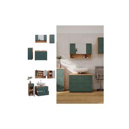 VICCO Badm&ouml;bel-Set Irma Eiche Gr&uuml;n 4-teilig Midischrank 81 cm H&auml;ngeschrank