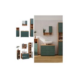 VICCO Badm&ouml;bel-Set Irma Eiche Gr&uuml;n 4-teilig Hochschrank Midischrank 95 cm