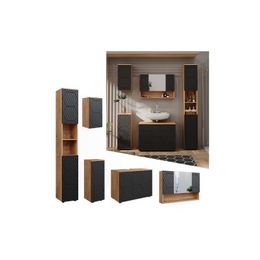VICCO Badm&ouml;bel-Set Irma Eiche Anthrazit 5-teilig Hochschrank Midischrank 81 cm