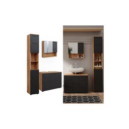 VICCO Badm&ouml;bel-Set Irma Eiche Anthrazit 3-teilig Hochschrank Waschbeckenschrank 80 cm
