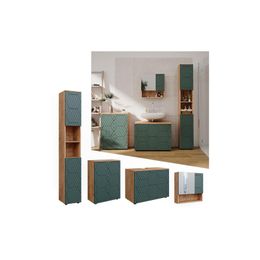 VICCO Badm&ouml;bel-Set Irma Eiche Gr&uuml;n 4-teilig Hochschrank Kommode