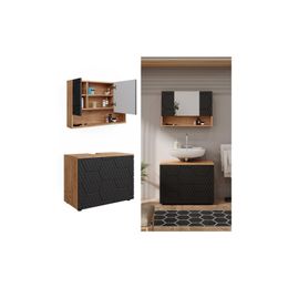 VICCO Badm&ouml;bel-Set Irma Eiche Anthrazit 2-teilig Spiegelschrank Waschbeckenschrank 80 cm