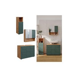 VICCO Badm&ouml;bel-Set Irma Eiche Gr&uuml;n 4-teilig Midischrank 95 cm Waschbeckenschrank 80 cm