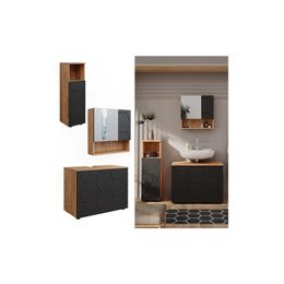 VICCO Badm&ouml;bel-Set Irma Eiche Anthrazit 4-teilig Midischrank 95 cm Waschbeckenschrank 80 cm