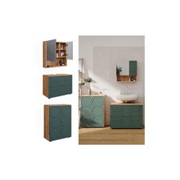 VICCO Badm&ouml;bel-Set Irma Eiche Gr&uuml;n 3-teilig Kommode Waschbeckenschrank 80 cm