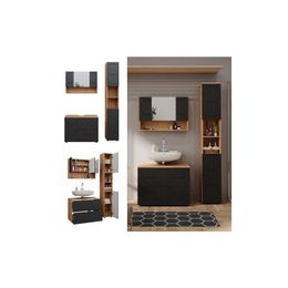 VICCO Badm&ouml;bel-Set Irma Eiche Anthrazit 3-teilig Hochschrank Waschbeckenschrank 80 cm