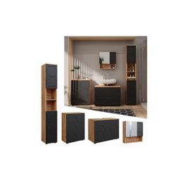 VICCO Badm&ouml;bel-Set Irma Eiche Anthrazit 4-teilig Hochschrank Kommode