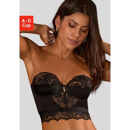 JETTE Corsage schwarz Gr. 70 Cup A für Damen. Mit Spitze, Bänder, Schmuckelemente, Ösen. Figurbetont. Nachhaltig.