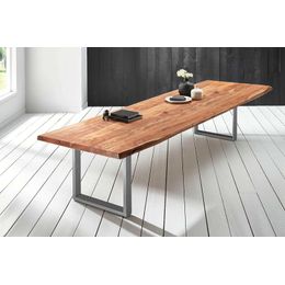 Baumkantentisch Esstisch Akazie Natur 300 x 120 cm silber Valin