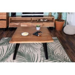 Couchtisch Baumkante 90 x 90 cm Akazie nussbaumfarben geschlossenes X-Gestell Quintus