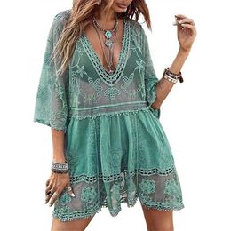 RUZU UG Strandkleid Damen Sommer Bikini Cover Up Strand Poncho Tunika Bademode Strandrock (1-tlg)