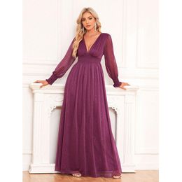 ZWY Abendkleid Elegantes Damen-Langarmshirt mit V-Ausschnitt und Plissee Glänzendes Kleid mit elastischer Taille