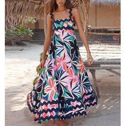 RUZU UG Strandkleid Damen Mode Sommerkleid Bedrucktes langes Strapskleid Kleid ohne Ärmel (1-tlg)