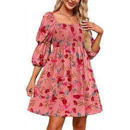AFAZ New Trading UG A-Linien-Kleid Damen-Sommerkleid mit quadratischem Ausschnitt und Puffärmeln Schulterfreies