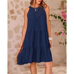 AFAZ New Trading UG A-Linien-Kleid Neckholder-Kleid in A-Linie mit hohlem Spitzen-Patchwork Minikleid für den Strandurlaub