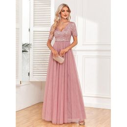 ZWY Abendkleid Elegantes Kurzarm-Patch-V-Ausschnitt für Damen A-Linien-Tüll-Abendkleid