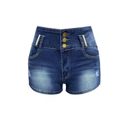 AFAZ New Trading UG Jeansshorts Stretch-Slim-Fit-Jeansshorts mit hoher Taille und Rissen für Damen