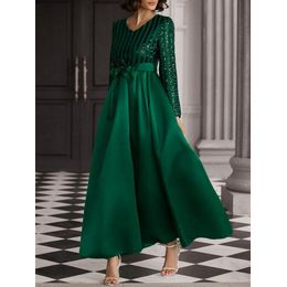 RUZU UG Abendkleid Grünes Bankett-Maxi-Abendkleid mit mittelhohem Bund und Pailletten