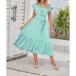 AFAZ New Trading UG A-Linien-Kleid Damenkleid aus Spitze mit V-Ausschnitt und Punkten Böhmisches Strand-Maxikleid