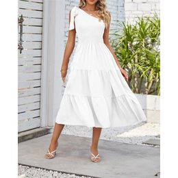 AFAZ New Trading UG A-Linien-Kleid Damen-Maxikleid mit gepunkteter Spitze und V-Ausschnitt Kurzes A-Linien-Kleid mit Rüschenärmeln und Taillenschnürung