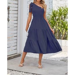 AFAZ New Trading UG A-Linien-Kleid Kleid mit Schlitz und gestuftem Saum und einer Schulter Böhmisches Strand-Maxikleid