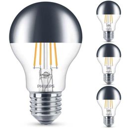 Led Lampe ersetzt 50W, E27 Standardform A60, Kopfspiegel, warmweiß, 650 Lumen, dimmbar, 4er Pack - transparent - Philips