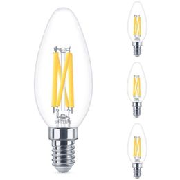 Led Lampe ersetzt 60 w, E14 Kerzenform B35, klar, warmweiß, 810 Lumen, dimmbar, 4er Pack - transparent - Philips