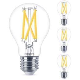 Led Lampe ersetzt 75W, E27 Standardform A60, klar, warmweiß, 1080 Lumen, dimmbar, 4er Pack - transparent - Philips