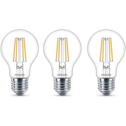 Led Lampe ersetzt 40W, E27 Standardform A60, klar, warmweiß, 470 Lumen, nicht dimmbar, 3er Pack - transparent - Philips