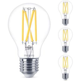Led Lampe ersetzt 60 w, E27 Standardform A60, klar, warmweiß, 810 Lumen, dimmbar, 4er Pack - transparent - Philips