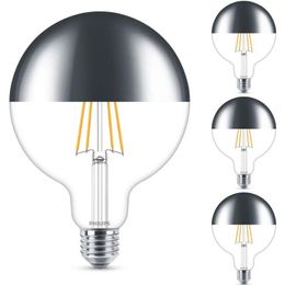 Led Lampe ersetzt 50W, E27 Golbe G120, Kopfspiegel, warmweiß, 650 Lumen, dimmbar, 4er Pack - transparent - Philips