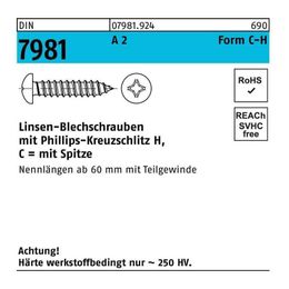 Blechschraube DIN 7981 LIKO m.Kreuzschlitz-PH C 6,3 x 22 -H A 2