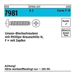 Blechschraube DIN 7981 LIKO m.Kreuzschlitz-PH 2,9x 6,5 -F-H A 2 m.Zapfen