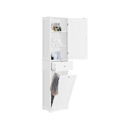 Yaheetech Badezimmerschrank 180 cm Hochschrank mit Wäschekorb & Schublade & Tür schmaler Badschrank Standregal Bodenschrank mit verstellbaren Einlegeboden Weiß