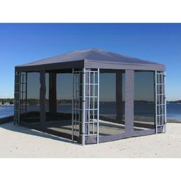 Metall Pavillon 3x4m Silver mit 4 Seitenteilen mit Moskitonetz Garten Partyzelt Anthrazit