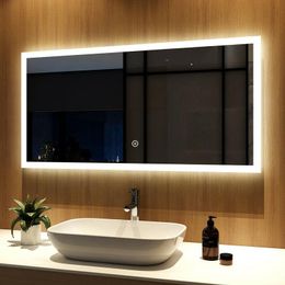 Badspiegel mit LED-Beleuchtung 120x60cm, mit Touchschalter und dimmbarer Kaltweiß-Licht (6500K) - Meykoers