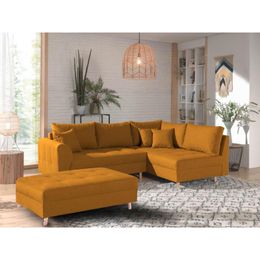 Lisa Design - Rune – ecksofa – mit hocker – 4-sitzer – skandinavischer stil – rechts - gelb