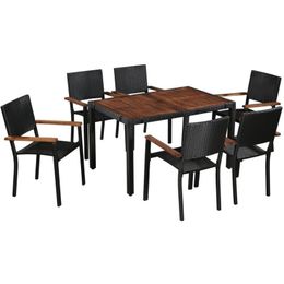Bonnevie - 7-tlg. Gartenmöbel Set Sitzgruppe Garten mit Tisch und Stühlen - Poly Rattan Akazie Massivholz Schwarz BV868302