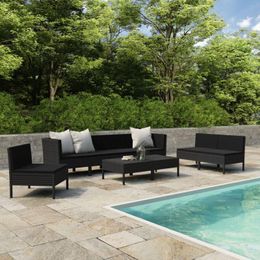 9-tlg. Garten-Lounge-Set,Gartenmöbel-Set mit Auflagen Poly Rattan Schwarz vidaXL