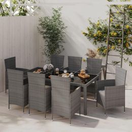 9-tlg. Garten-Essgruppe,Gartenmöbel Set mit Kissen Poly Rattan Grau vidaXL