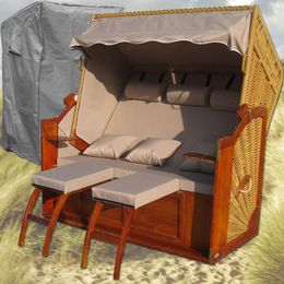 Gardeni 3-Sitzer Strandkorb beige uni Schutzhülle 2x komplette Bezüge xxl Strandkorb - beige uni - naturfarbiges Polyrattan