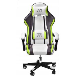 Gaming-Stuhl Ergonomischer Bürostuhl aus ECO-Leder in Weiß-Grau-Lime