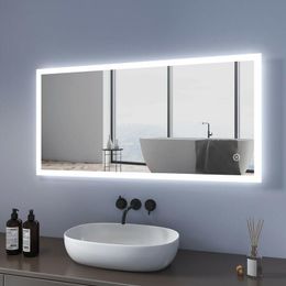 Badspiegel 120x60cm led Badezimmerspiegel Beleuchtung Wandspiegel mit Touch-Schalter, Kaltweiß Licht - Meykoers