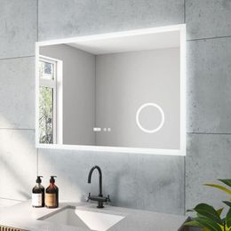 ECHOS-Serie led Badspiegel 100x70 cm Antibeschlag Kosmetikspiegel 3-Fach Vergrößerung Uhr Touch Schalter Dimmbar Memory-Funktion für Lichtschalter