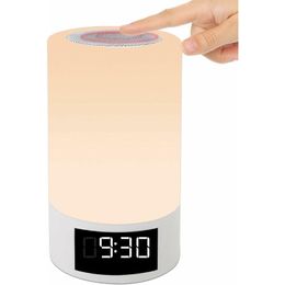 Bluetooth-Lautsprecher Multicolor Touch Nachttischlampe Wiederaufladbarer LED-Nachtlicht-Wecker und FM-MP3-Radio Abmessungen H18 Ø10,2 Hiasdfls